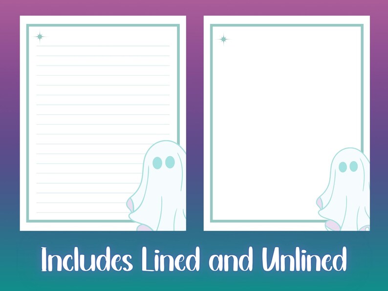 Pastel Ghost Stationary Bundle, Lined and Unlined, Printable Letter ...