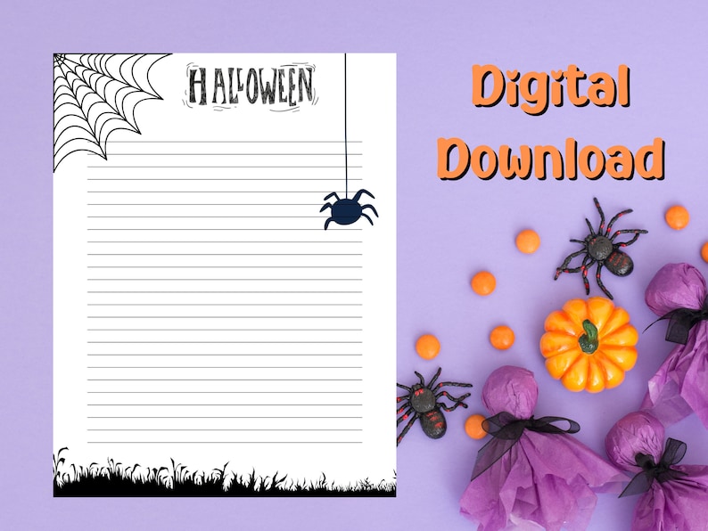 Happy Halloween Spider Stationery: Lined/unlined Printable Paper ...