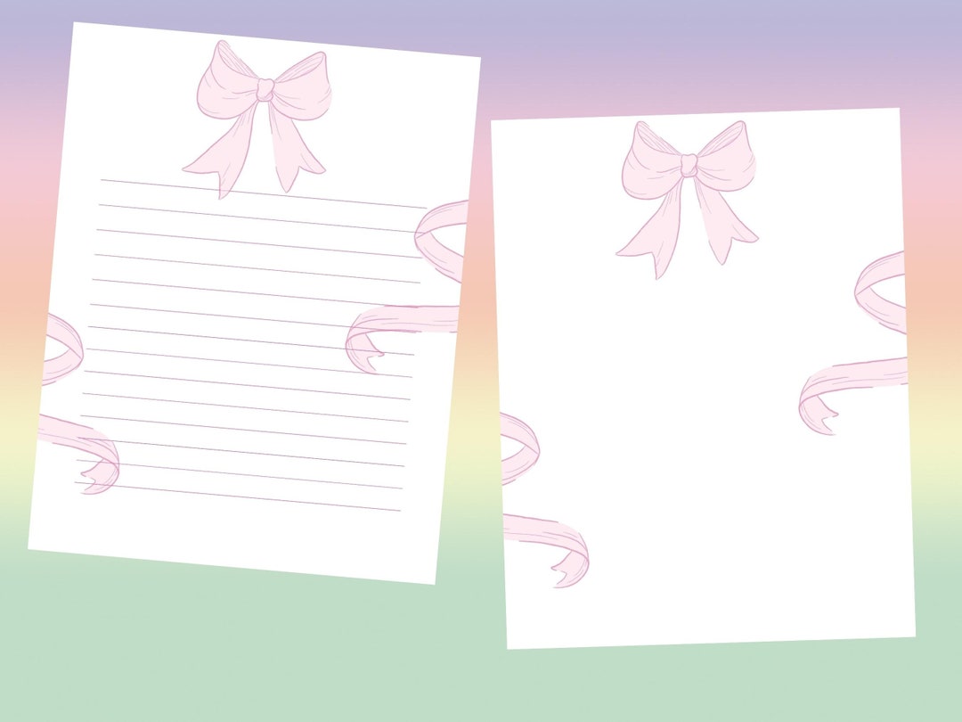 Ribbons and Bow Stationary Bundle, Lined and Unlined, Printable Letter ...