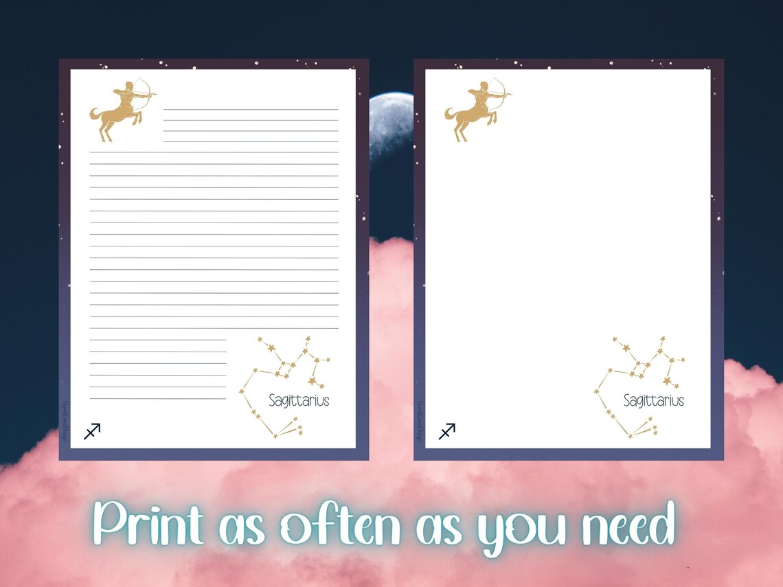Zodiac Stationary Bundle, Sagittarius Zodiac Sign, Lined and Unlined ...