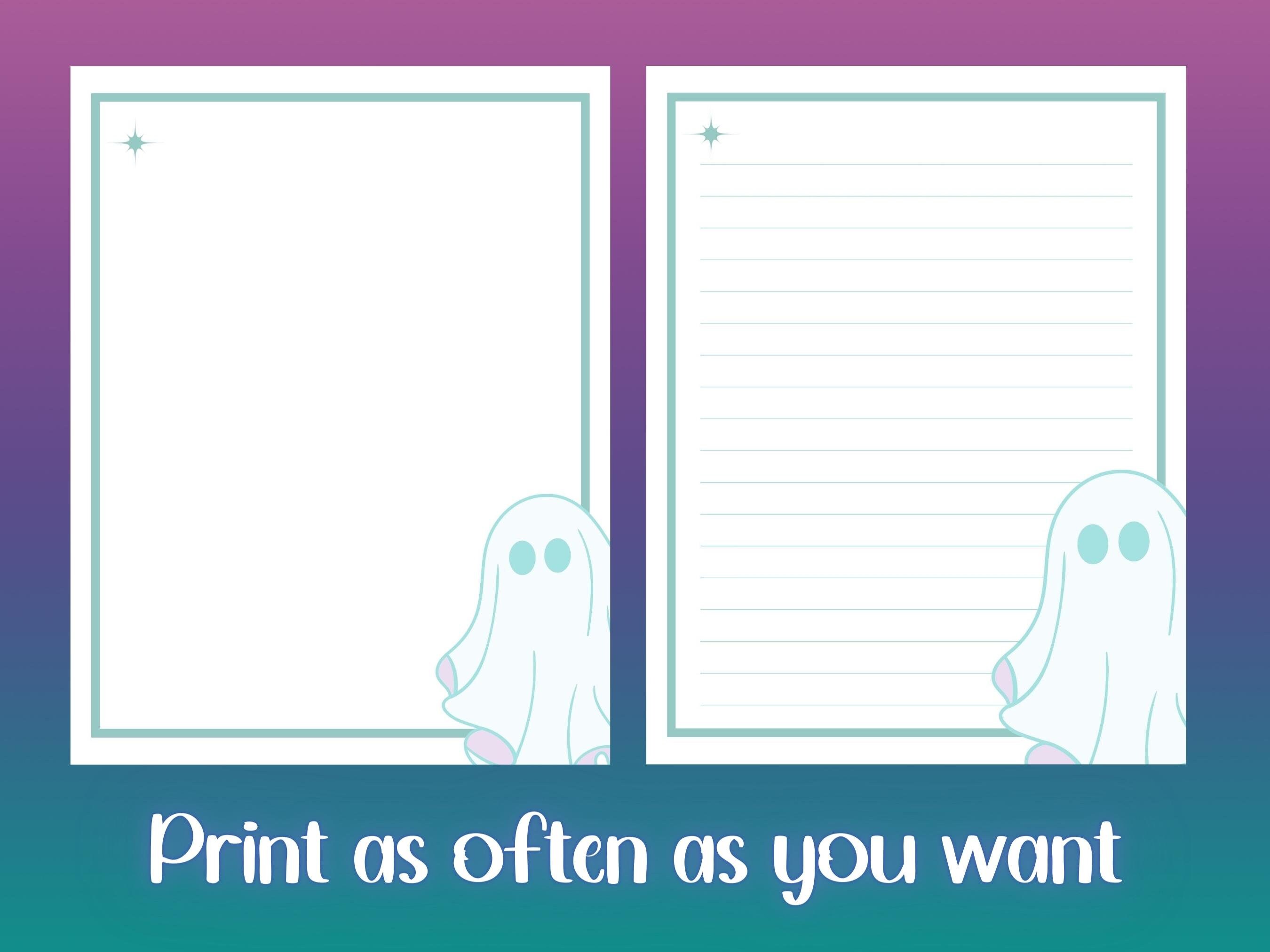 Pastel Ghost Stationary Bundle, Lined and Unlined, Printable Letter ...
