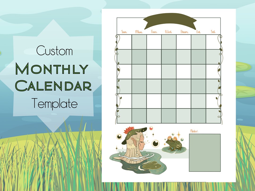 Cute Frog Pond Calendar Template, Custom Options Available! - Etsy