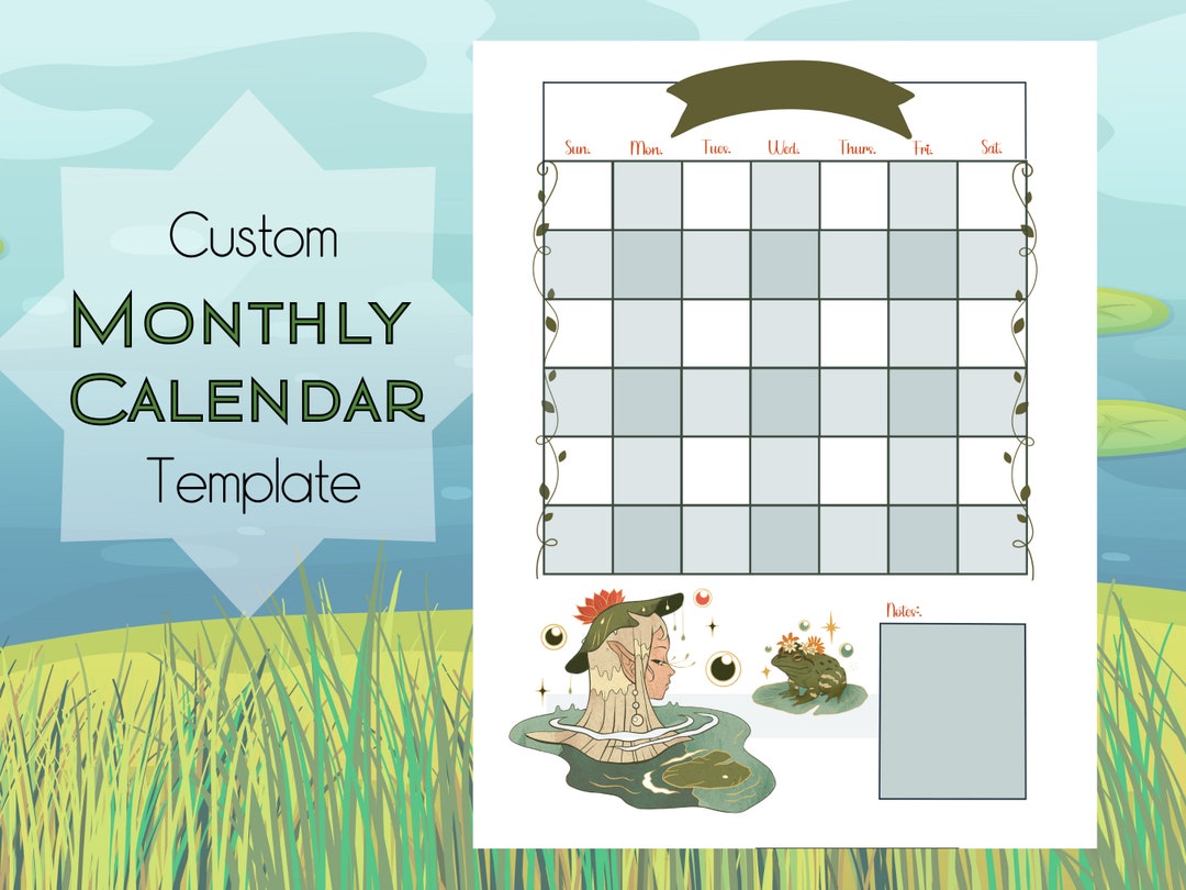Custom Cottagecore Calendar Template: Frog & Lily Pad (PDF) - Etsy