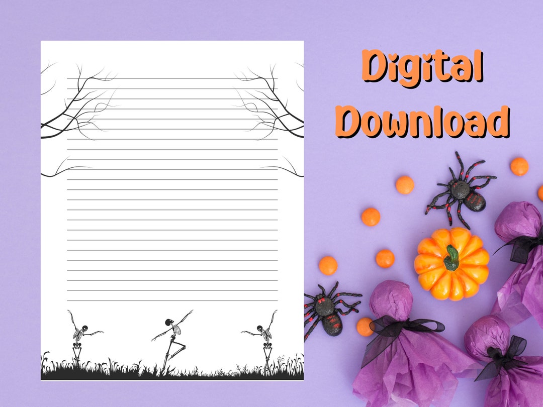 Dancing Skeleton Halloween Stationery: Lined/unlined Printable Paper ...