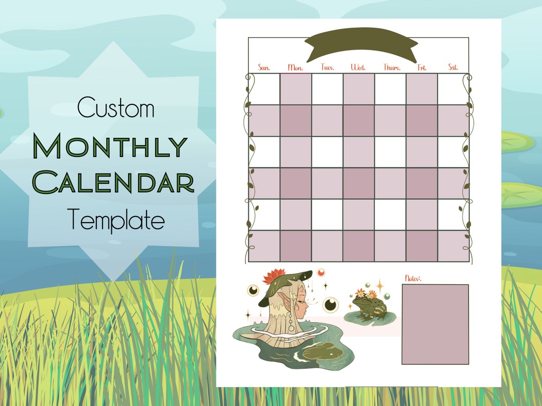 Custom Cottagecore Monthly Calendar: Frog & Lily Pad (PDF) - Etsy