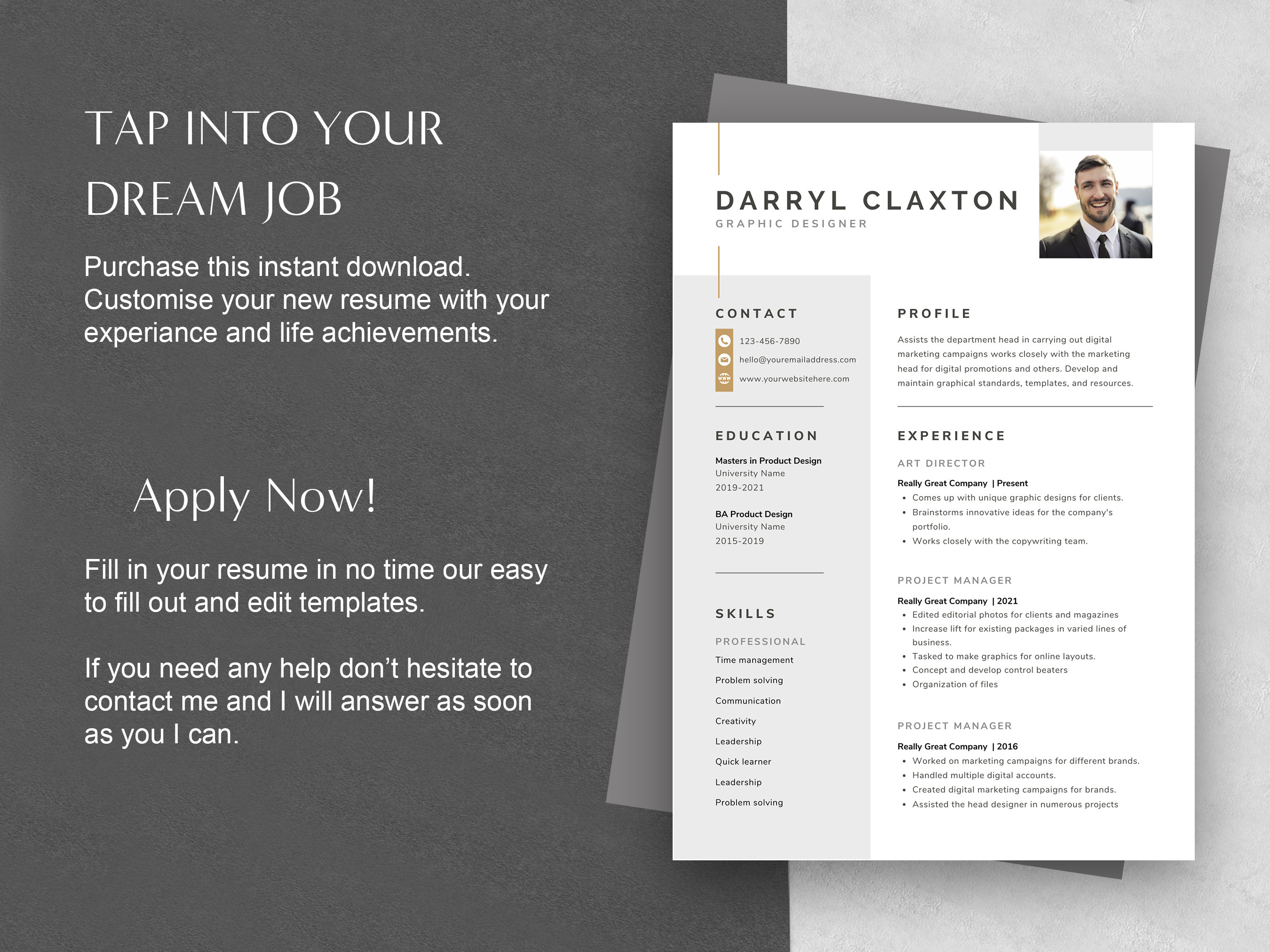 Natural White & Grey Resume Template, Professional Modern Resume ...