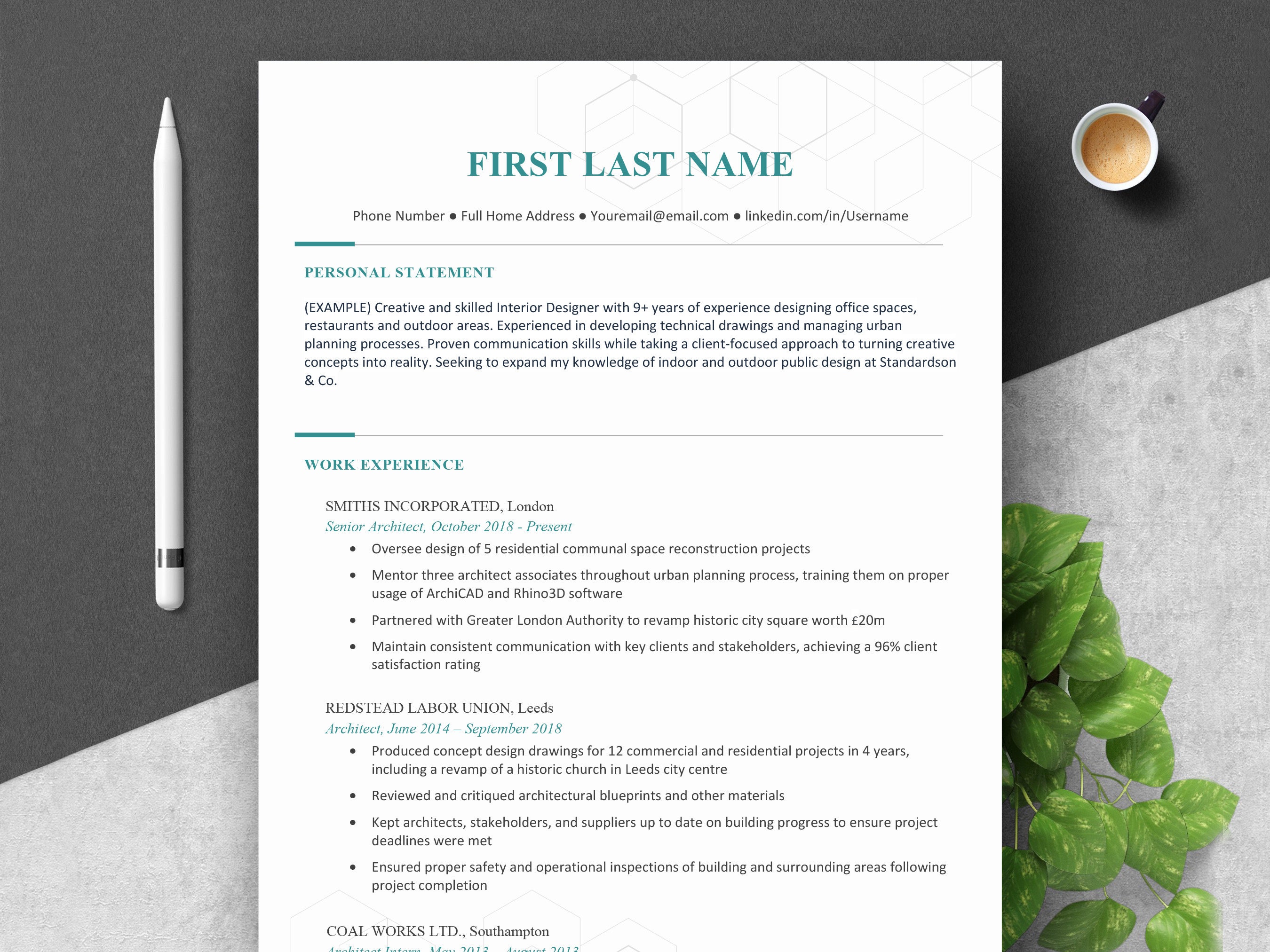 Hexagon Resume Templateresume Template Professional Modern - Etsy