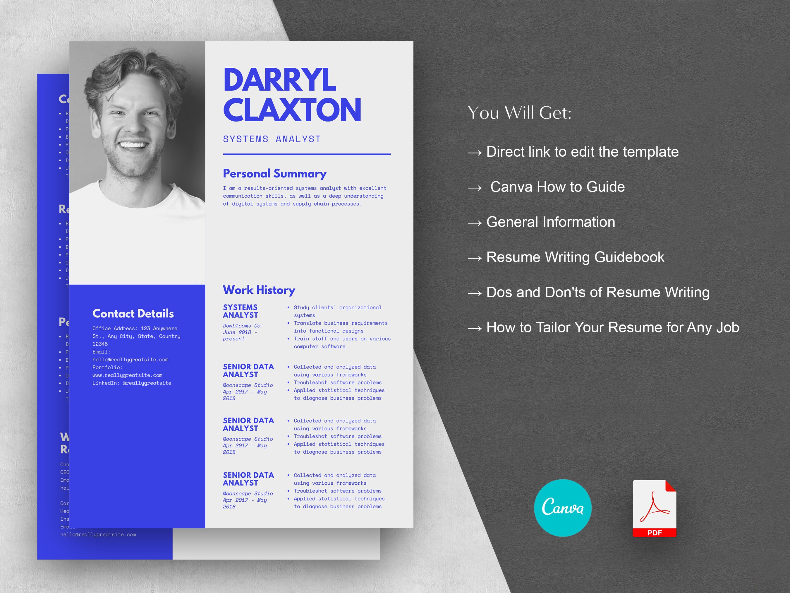 Blue and Grey Resume Template, Professional Modern Resume Template for ...