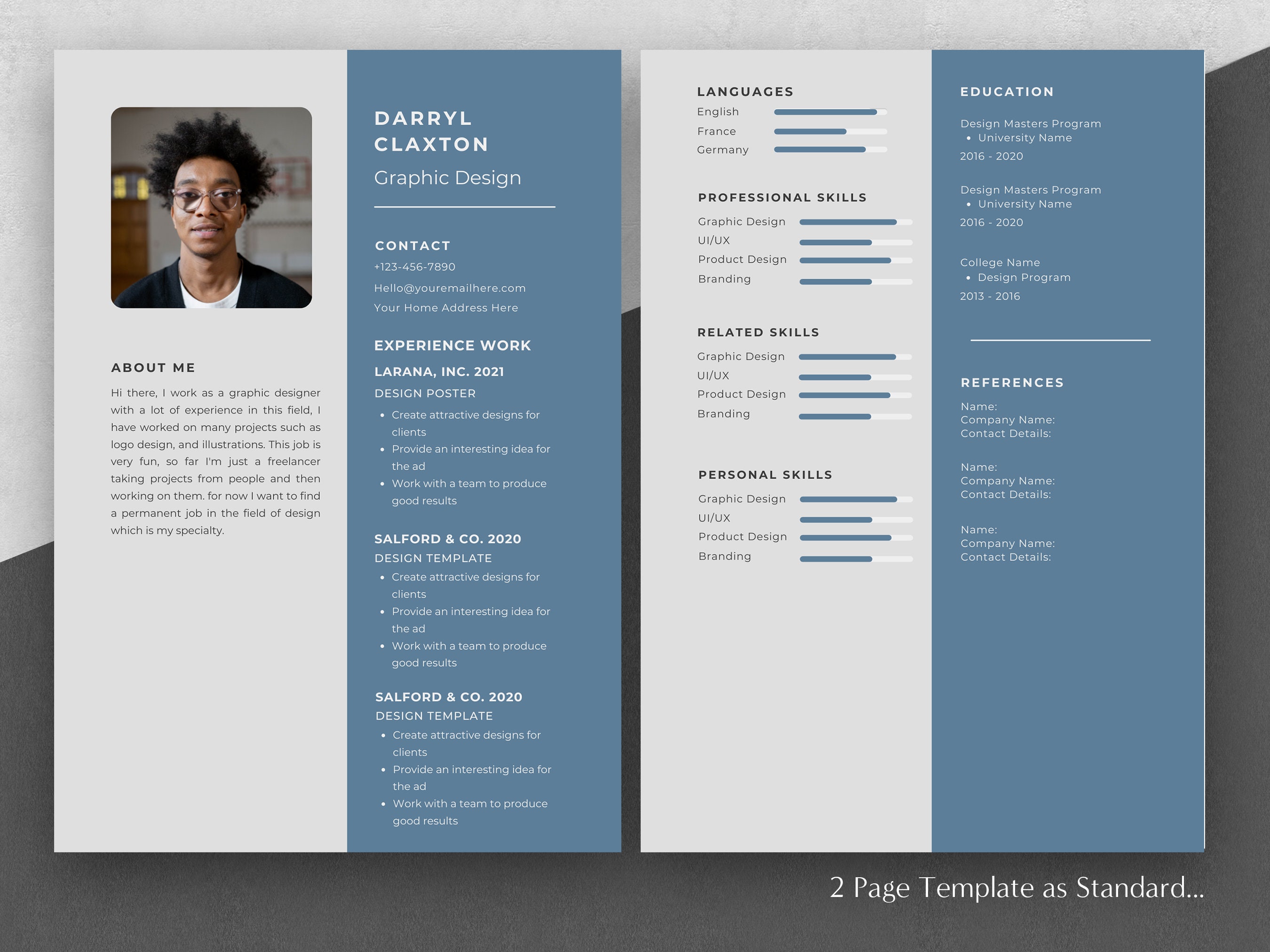 Grey Blue Modern Resume Template, Professional Modern Resume Template ...