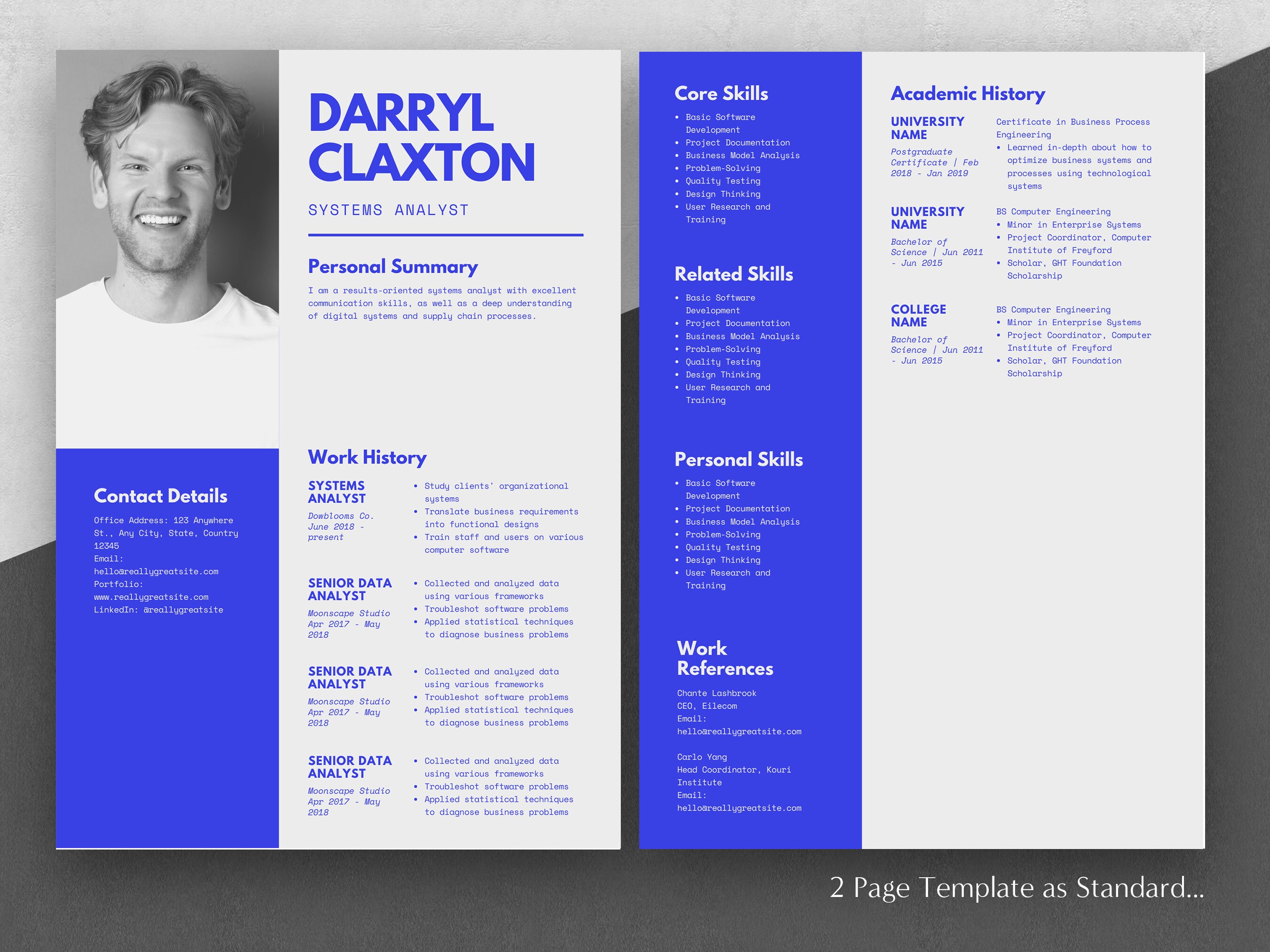 Blue and Grey Resume Template, Professional Modern Resume Template for ...