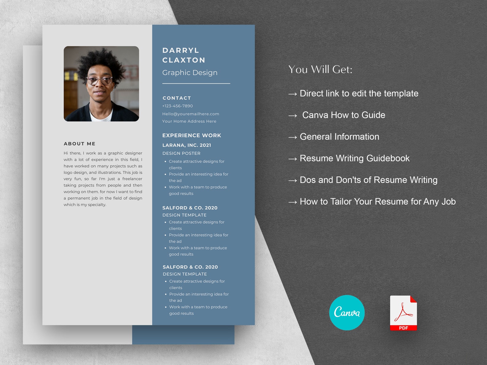 Grey Blue Modern Resume Template, Professional Modern Resume Template ...