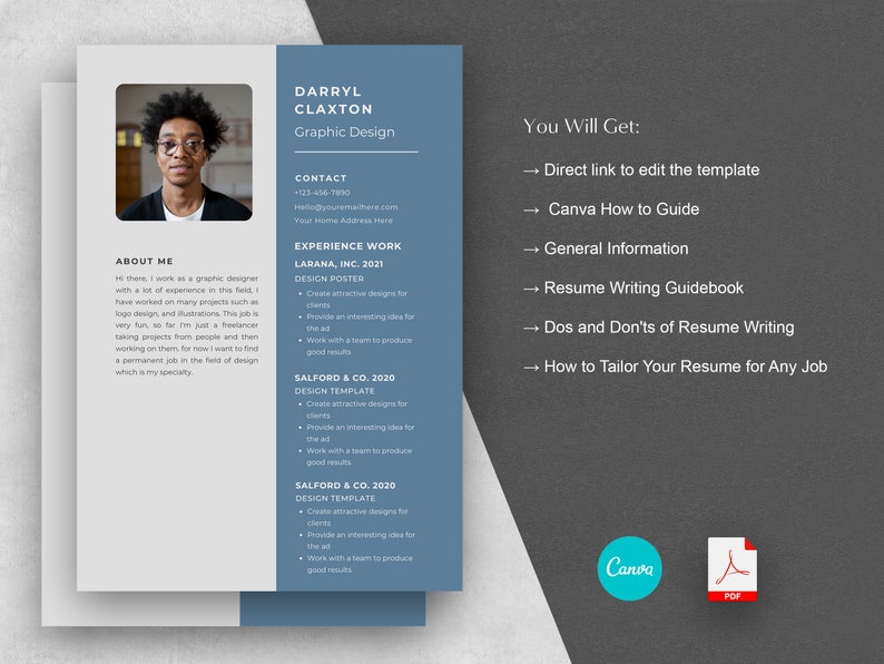 Grey Blue Modern Resume Template, Professional Modern Resume Template ...