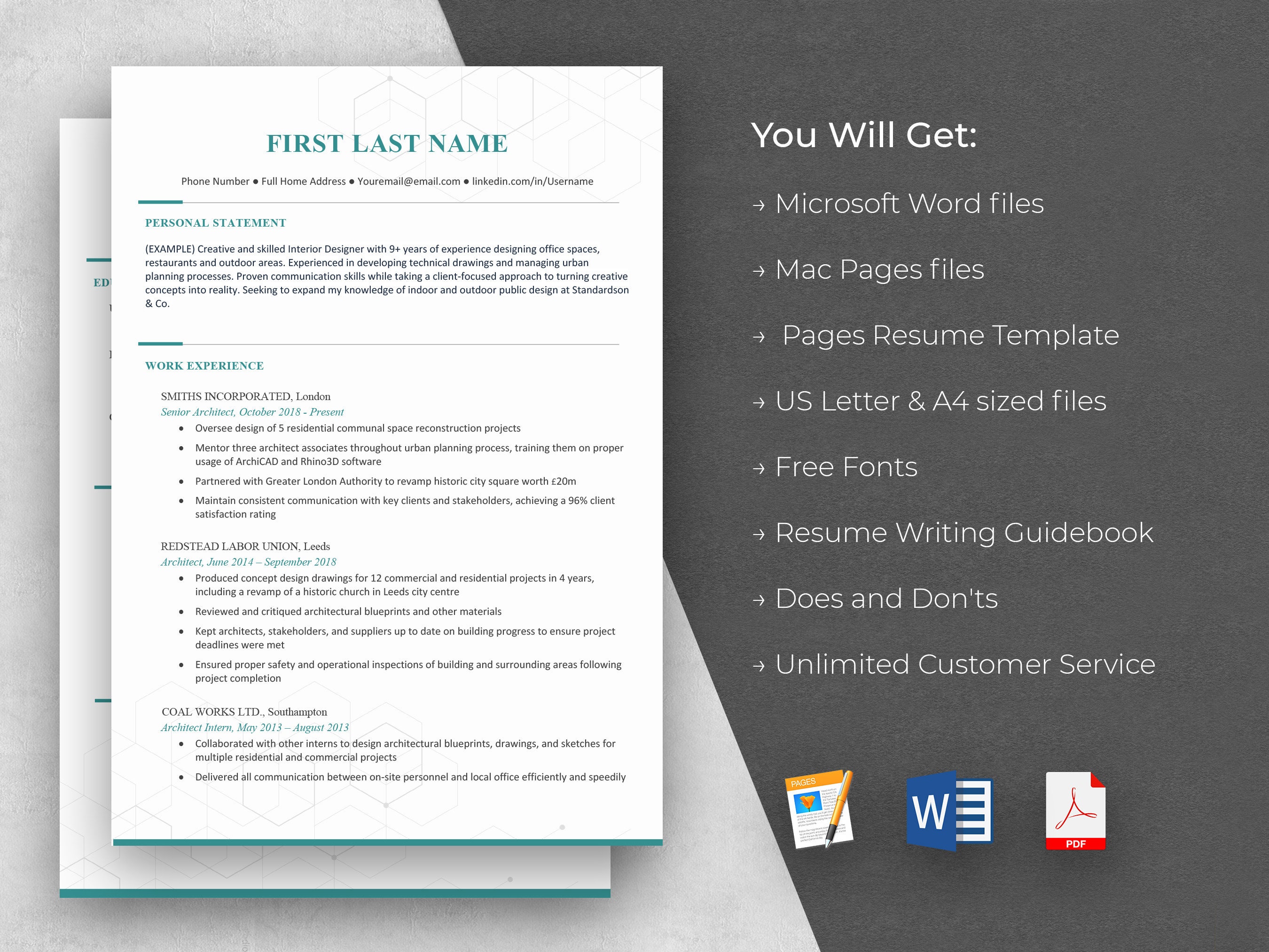 Hexagon Resume Templateresume Template Professional Modern - Etsy