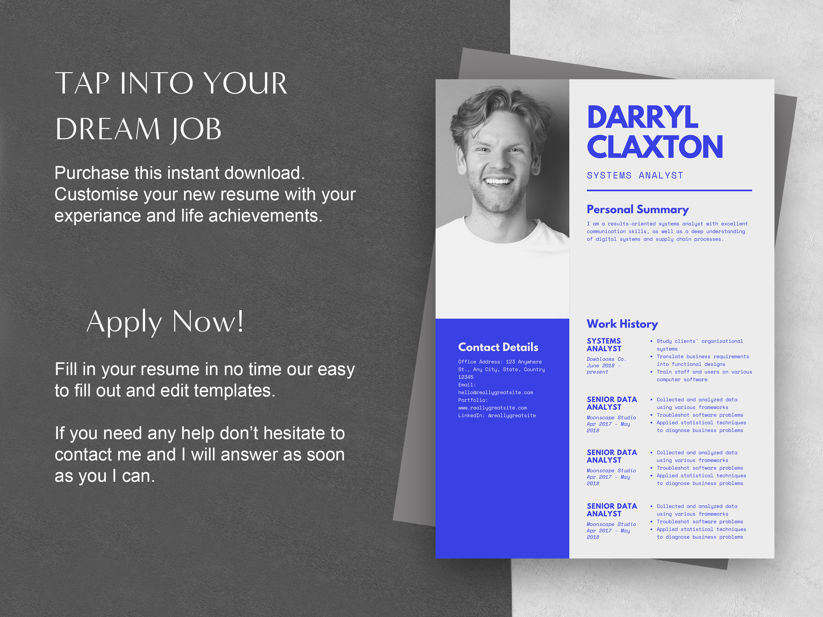 Blue and Grey Resume Template, Professional Modern Resume Template for ...