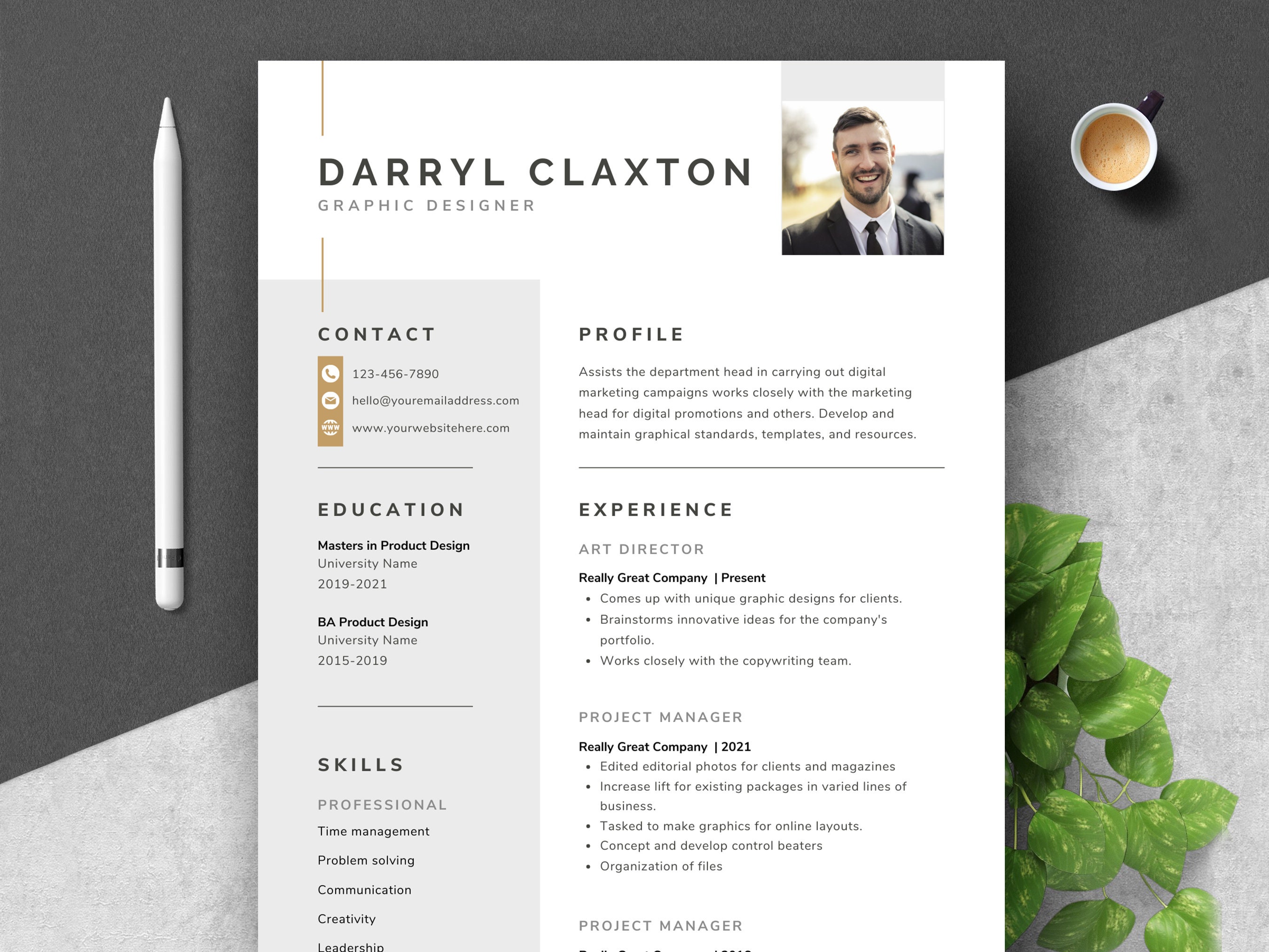 Natural White & Grey Resume Template, Professional Modern Resume ...