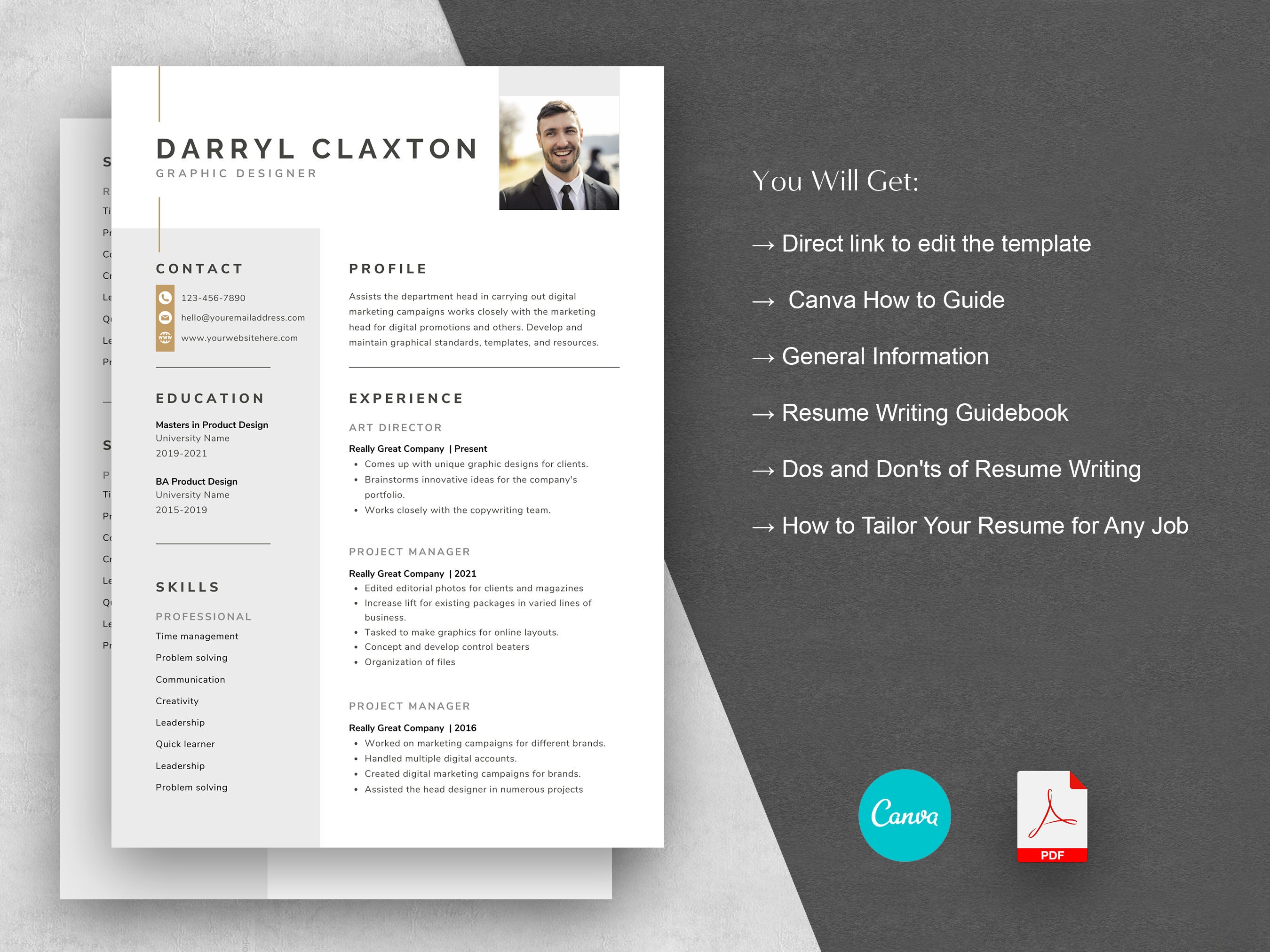 Natural White & Grey Resume Template, Professional Modern Resume ...