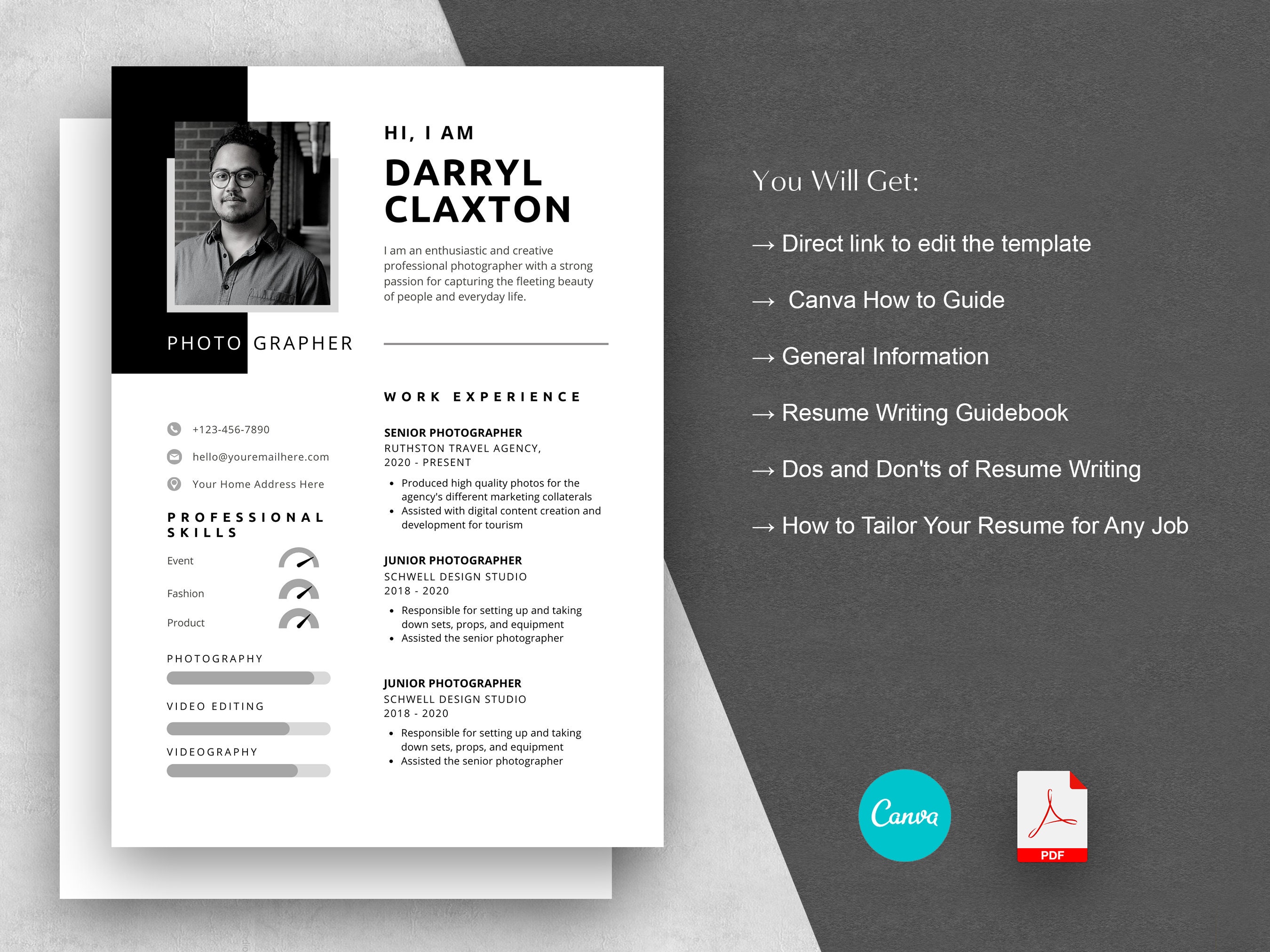 Black and White V2 Resume Template, Professional Modern Resume Template ...
