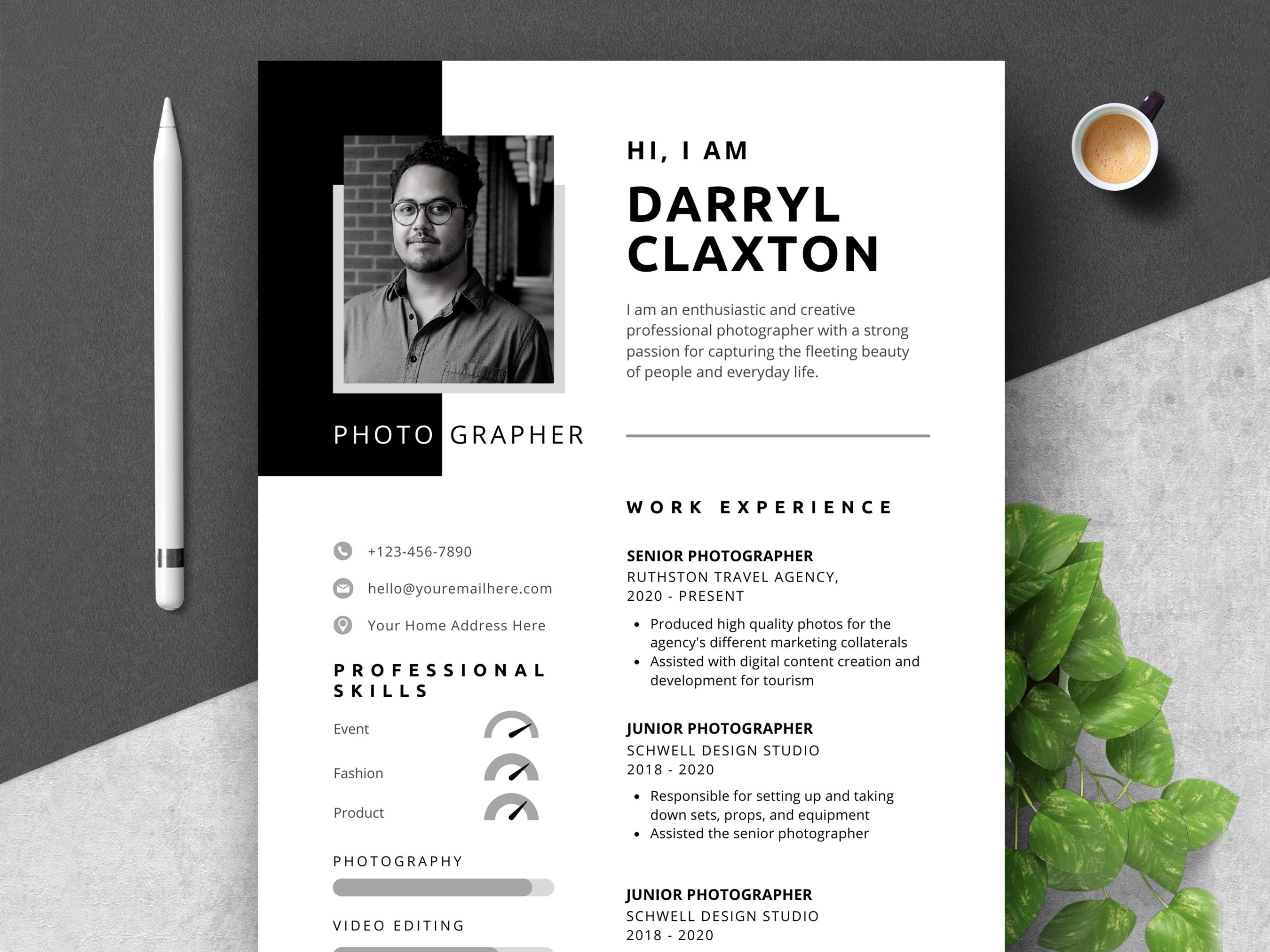 Black and White V2 Resume Template, Professional Modern Resume Template ...