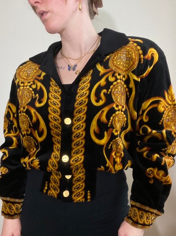 1980s Escada Coin Brocade and Scrollwork Velvet Bombe… - Gem