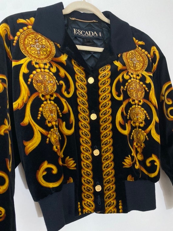 1980s Escada Coin Brocade and Scrollwork Velvet Bombe… - Gem