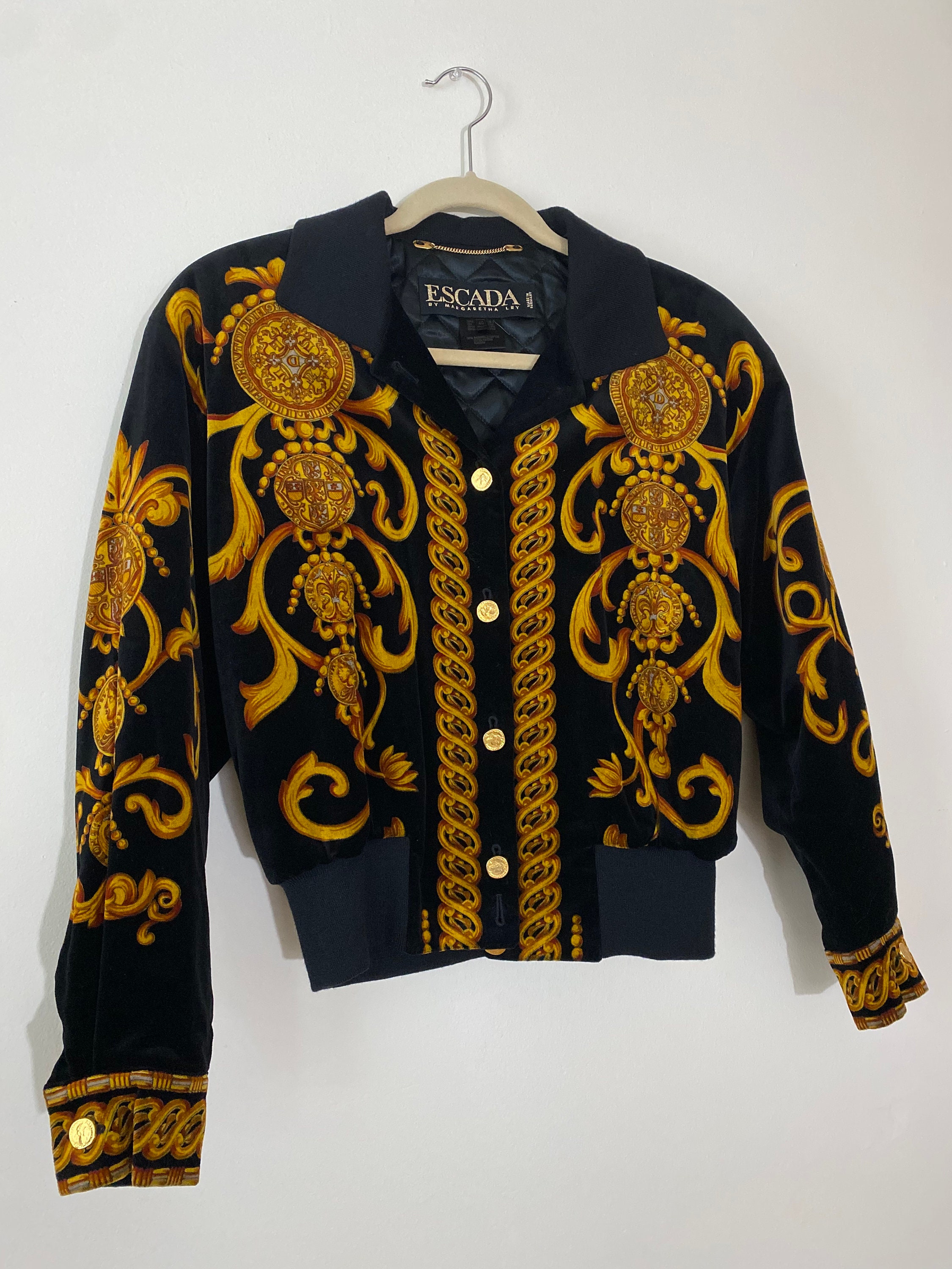 1980s Escada Coin Brocade and Scrollwork Velvet Bomber Jacket - Etsy