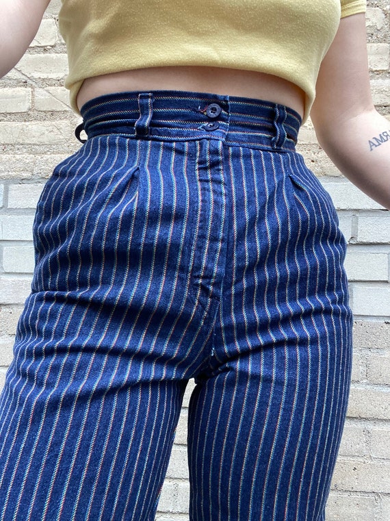1970s Rappers Rainbow Stitch Flare Jeans Vintage Retr Gem