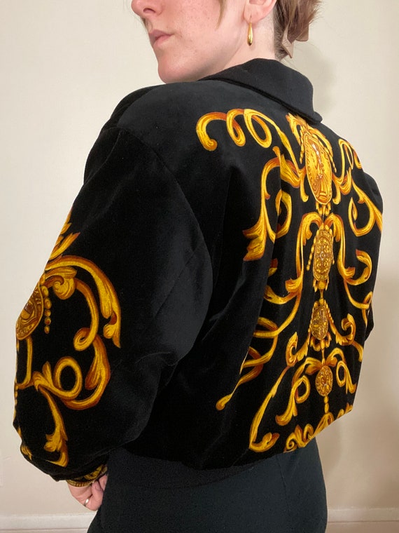 1980s Escada Coin Brocade and Scrollwork Velvet Bombe… - Gem