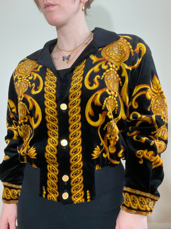 1980s Escada Coin Brocade and Scrollwork Velvet Bombe… - Gem