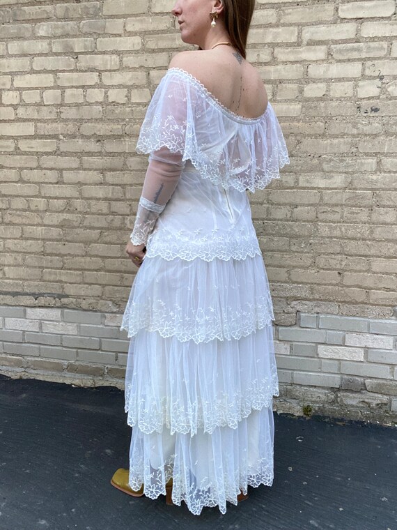 1970s Tiered Floral Netted Maxi Dress - Gem