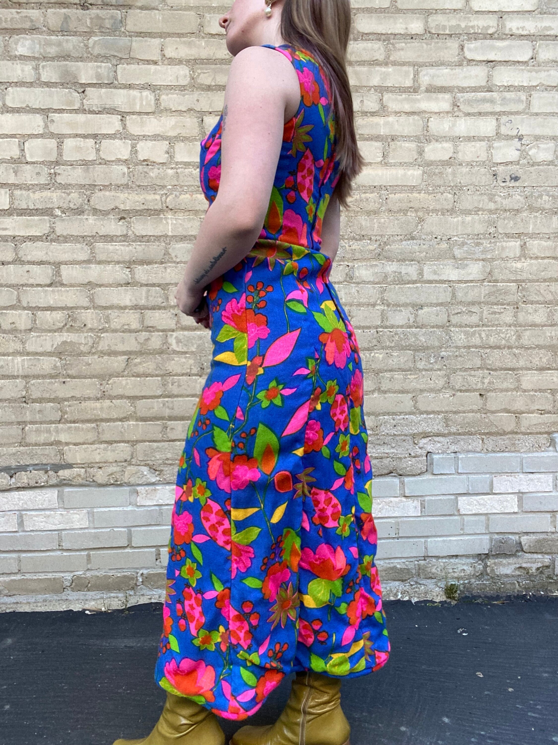 1970s Neon Maxi Dress - Etsy
