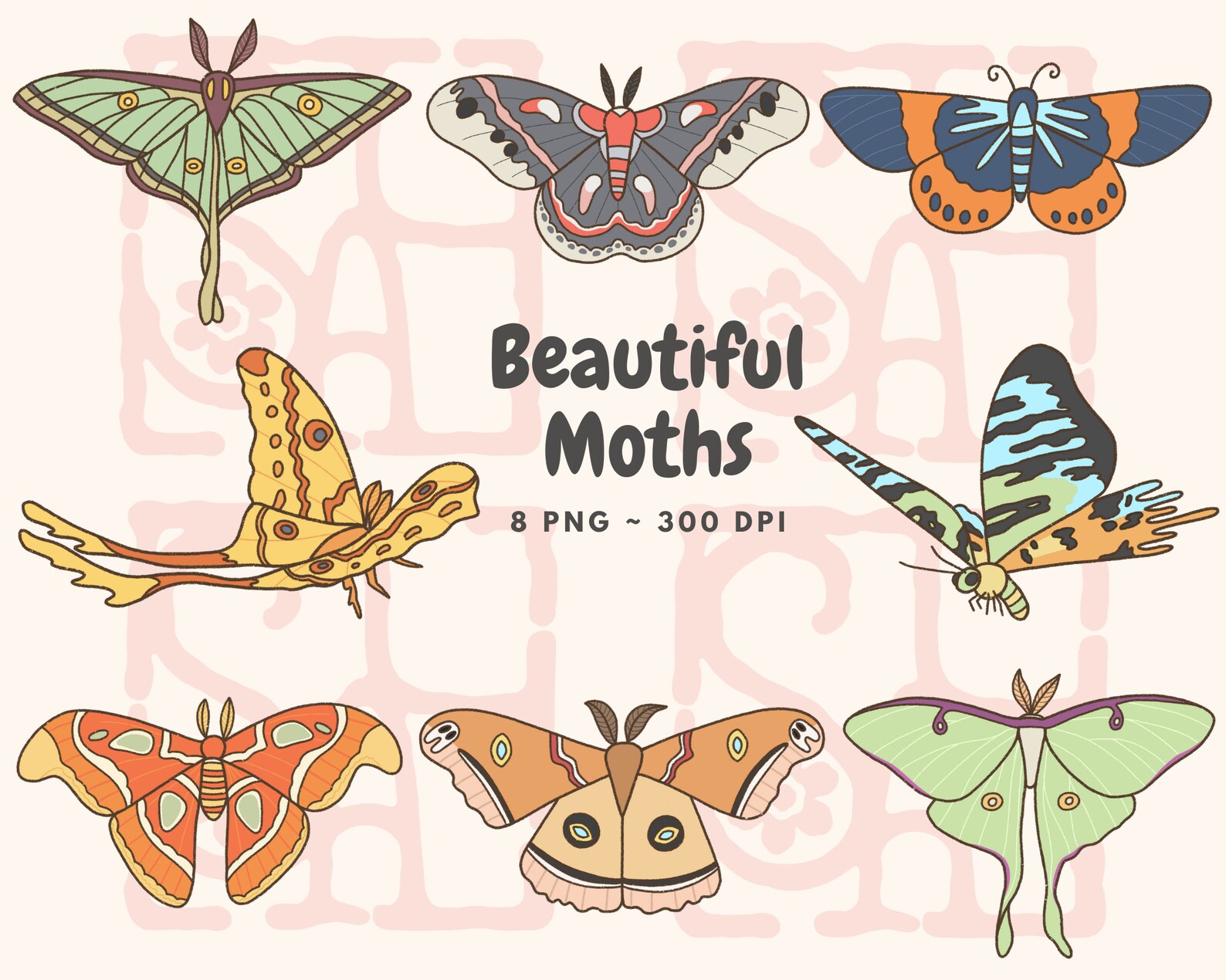 Beautiful Moth Clipart Digital Download Png, Moth Illustrations ...