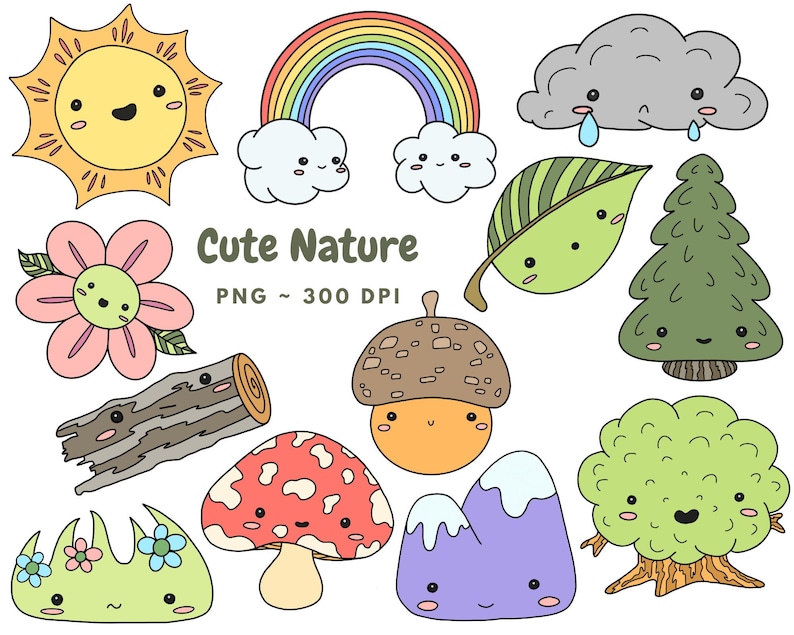 Cute Nature Clip Art Digital Download Kawaii Clip Art | Etsy
