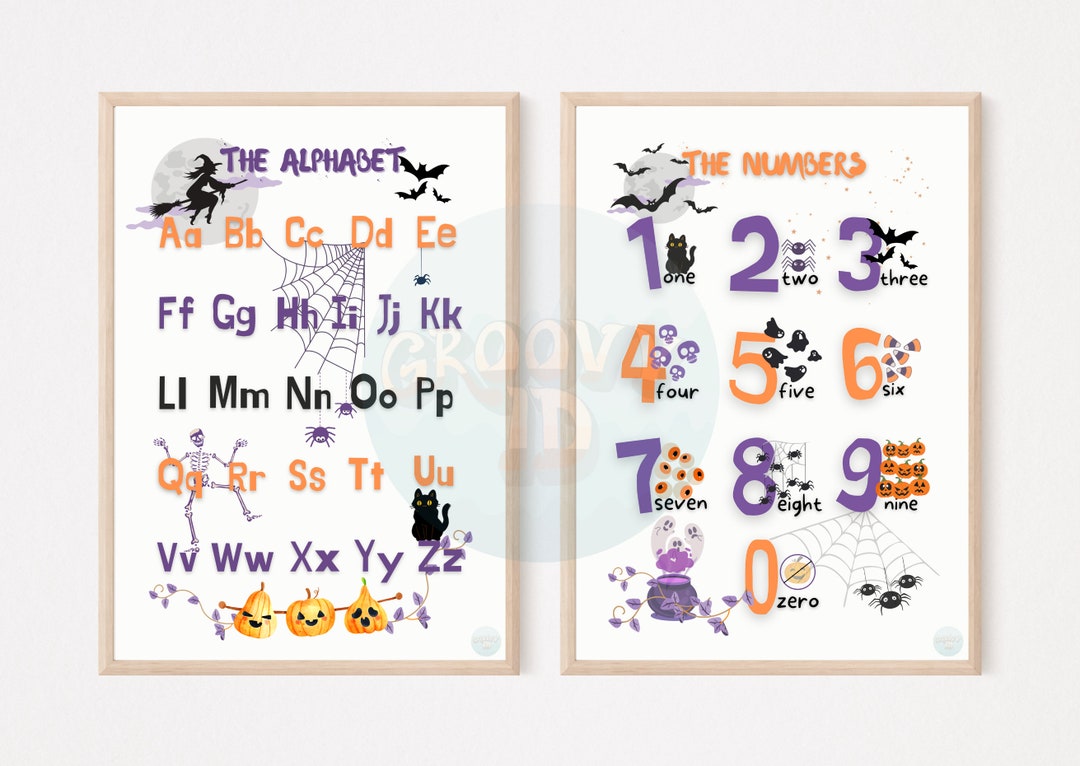 Halloween Alphabet & Numbers Posters: Educational Kids Wall Art ...