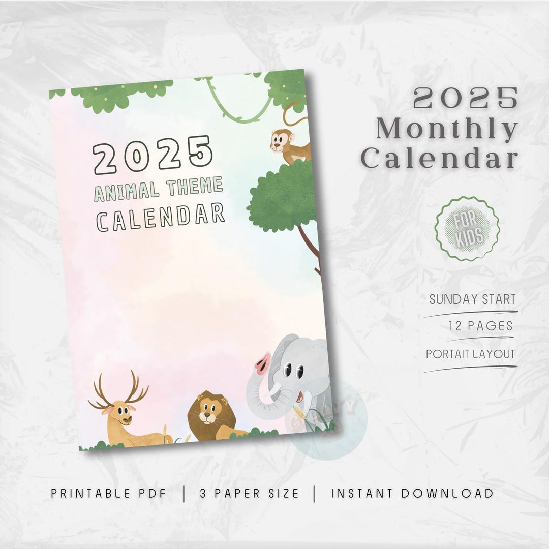 2025 Calendar Printable, Cute Kids Calendar 2025, Wall Calendar, Desk ...
