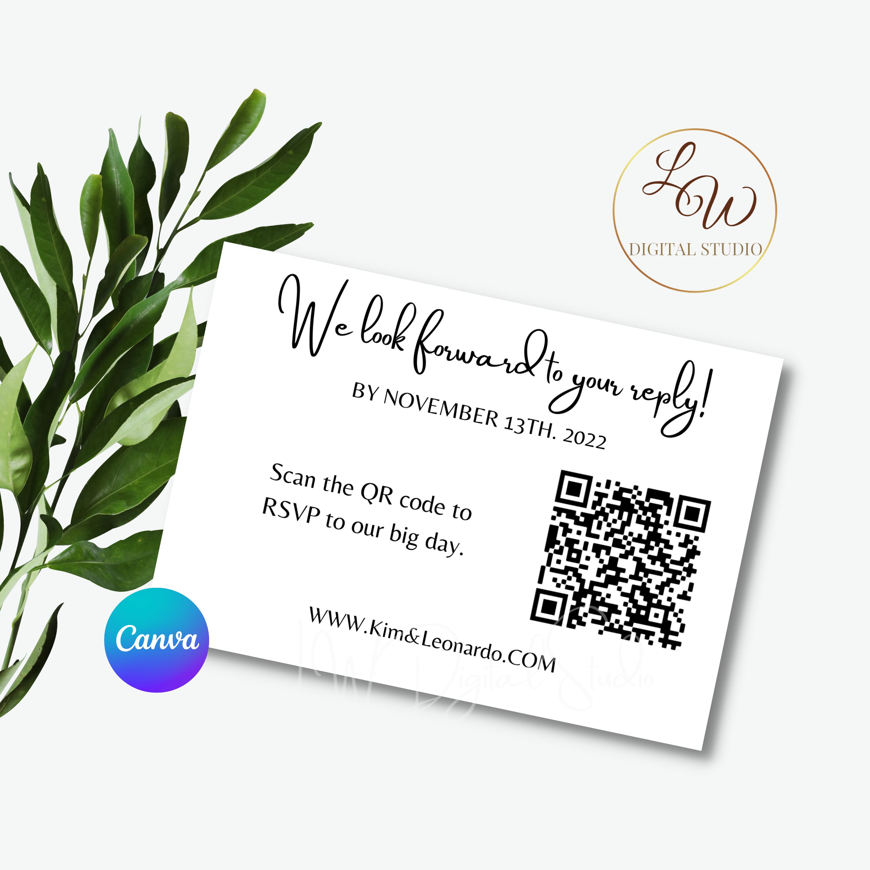 QR Code Rsvp Cards, Online Reply Card Template, Modern Minimalist, 100% ...