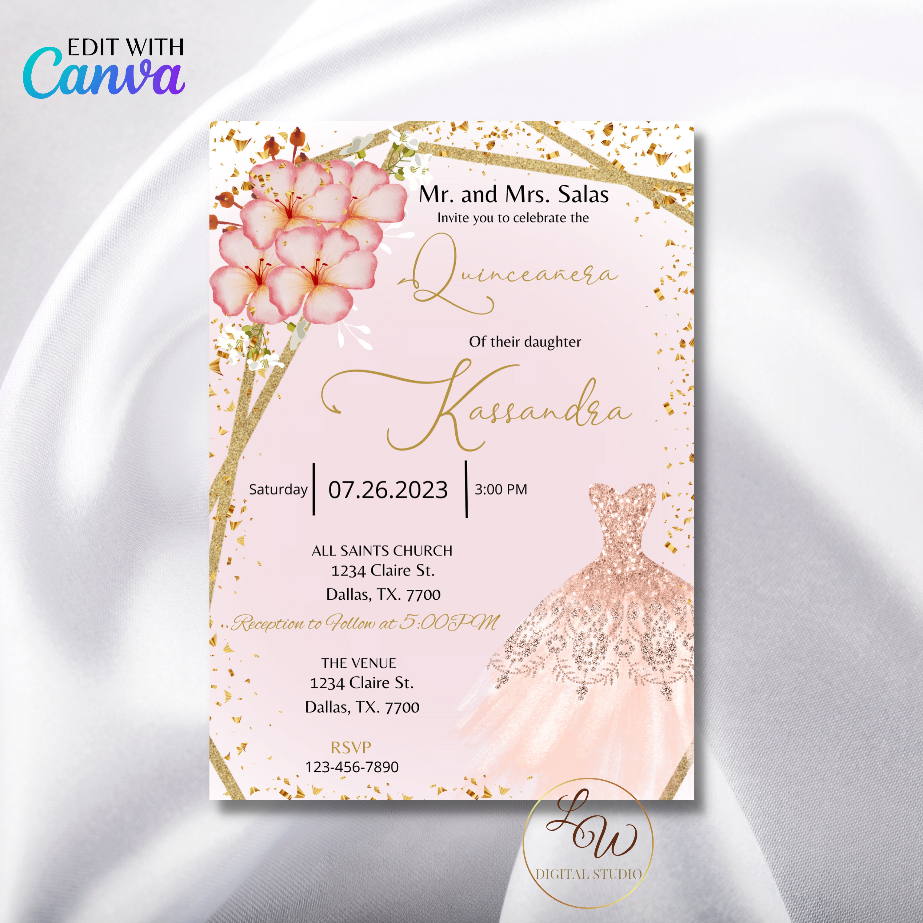 Rose Gold Quinceañera Invitations, Quinceañera Invitation Template ...
