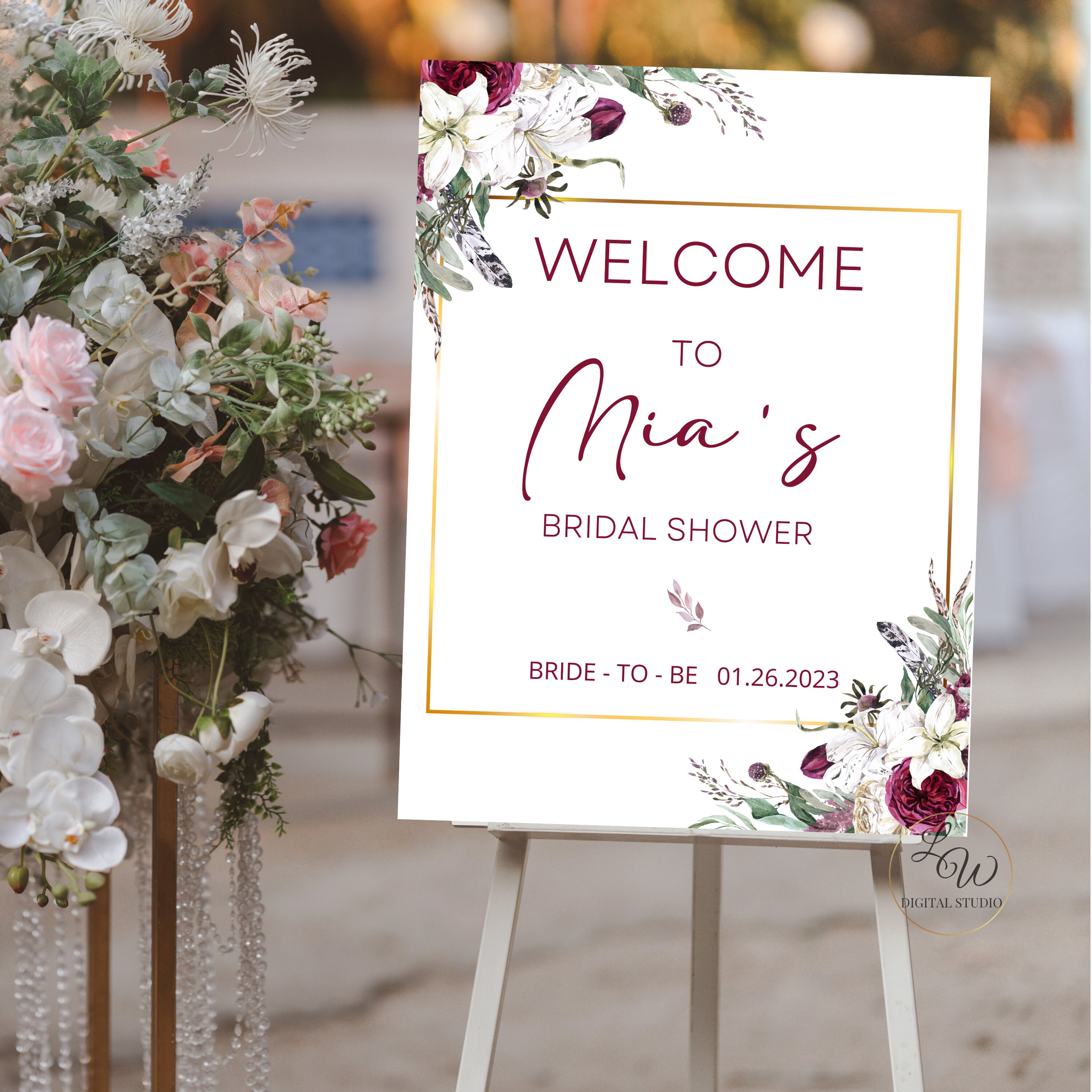 Welcome Wedding Sign, Instant Download Burgundy and Gold Printable ...