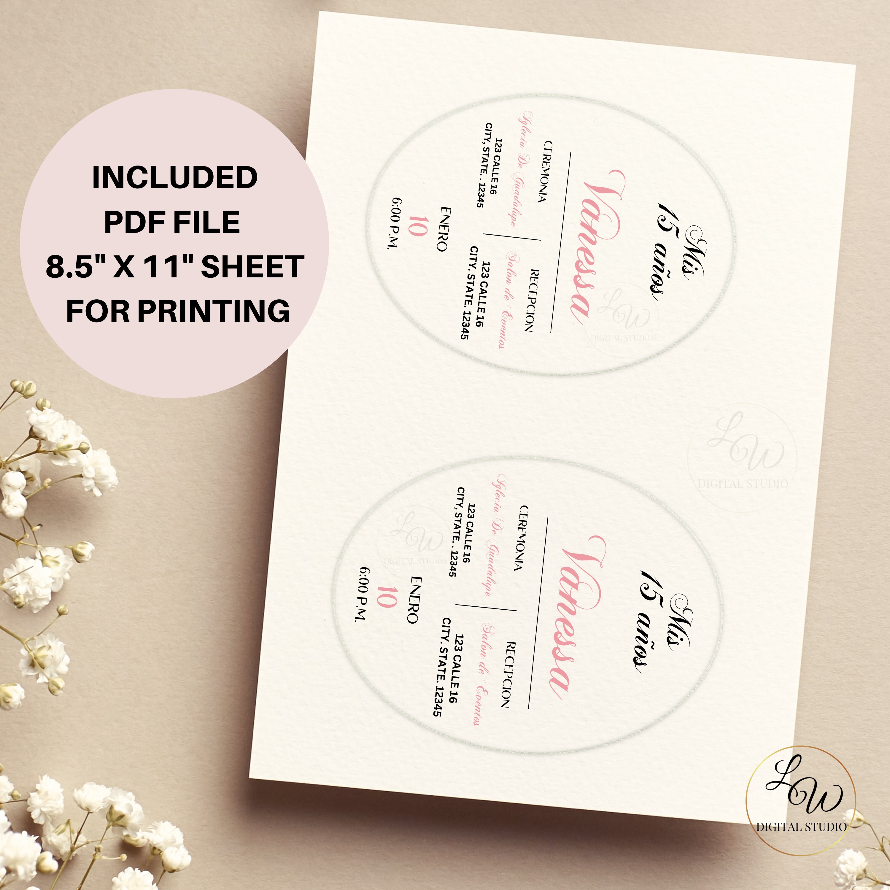 Quinceañera Mirror Invitation, Oval 15 Invitation Template for Beauty ...