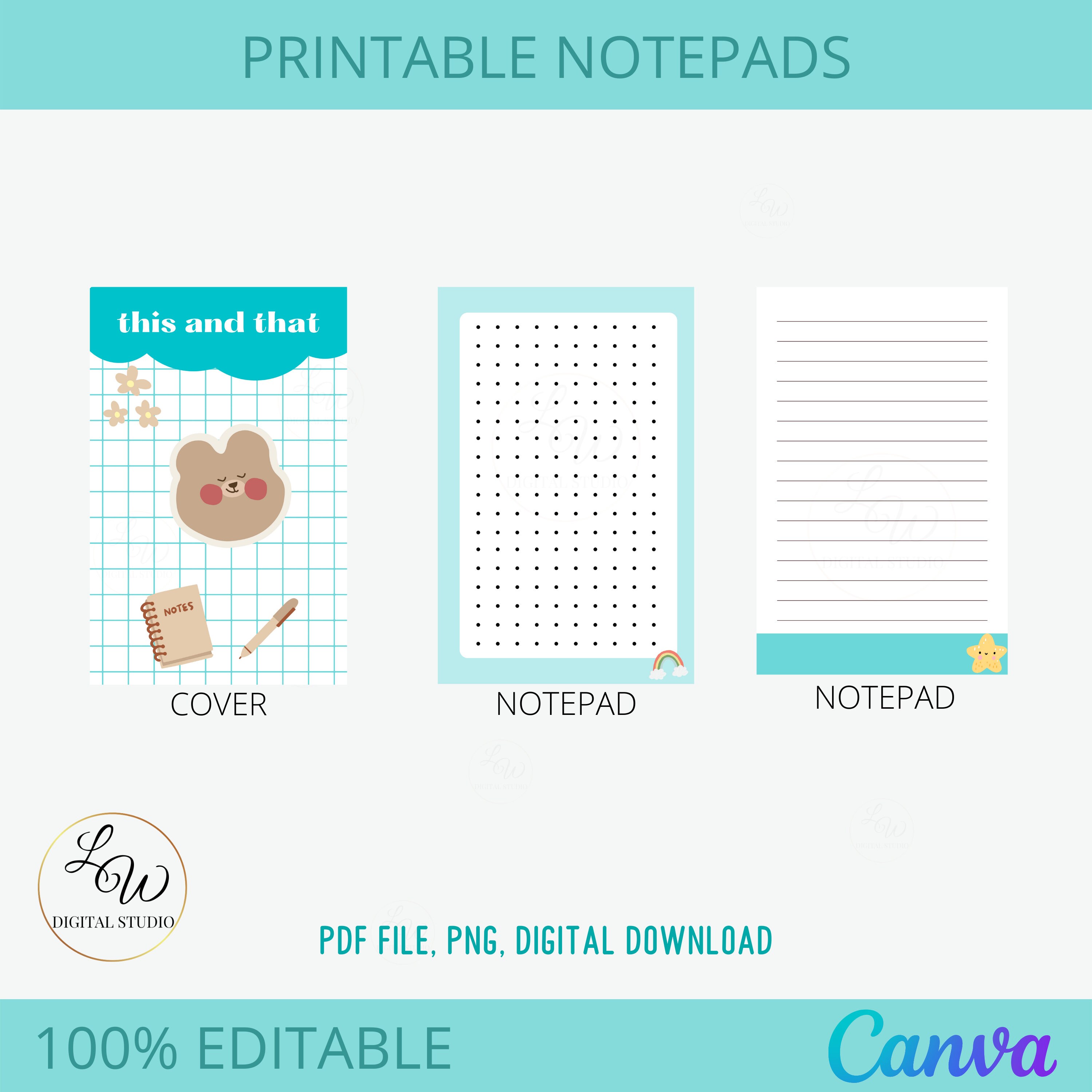 Printable Notepads Cute Functional Designs for School - Etsy