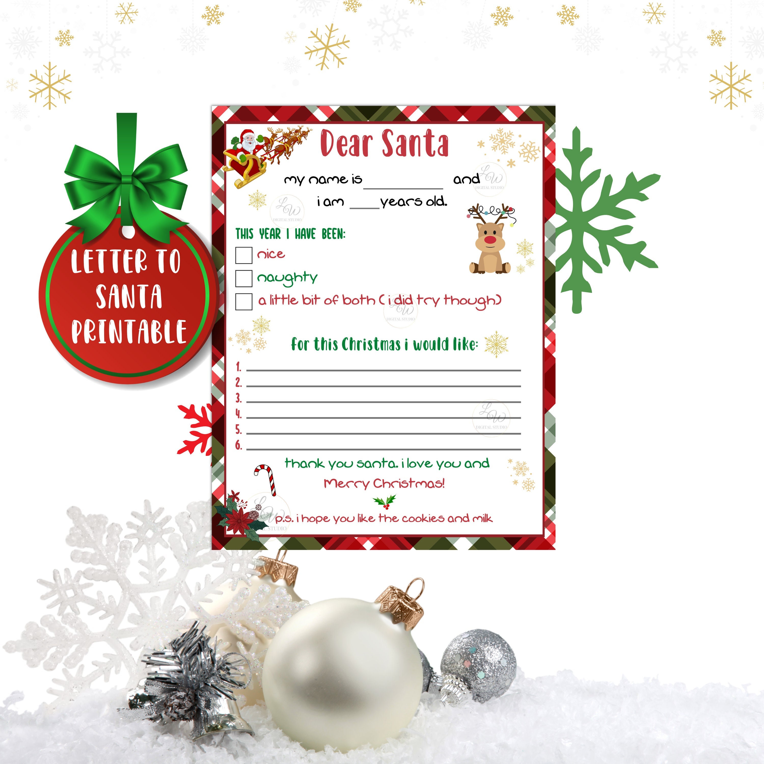 Letter to Santa Printable / Kids Letter to Santa / Santa Claus - Etsy