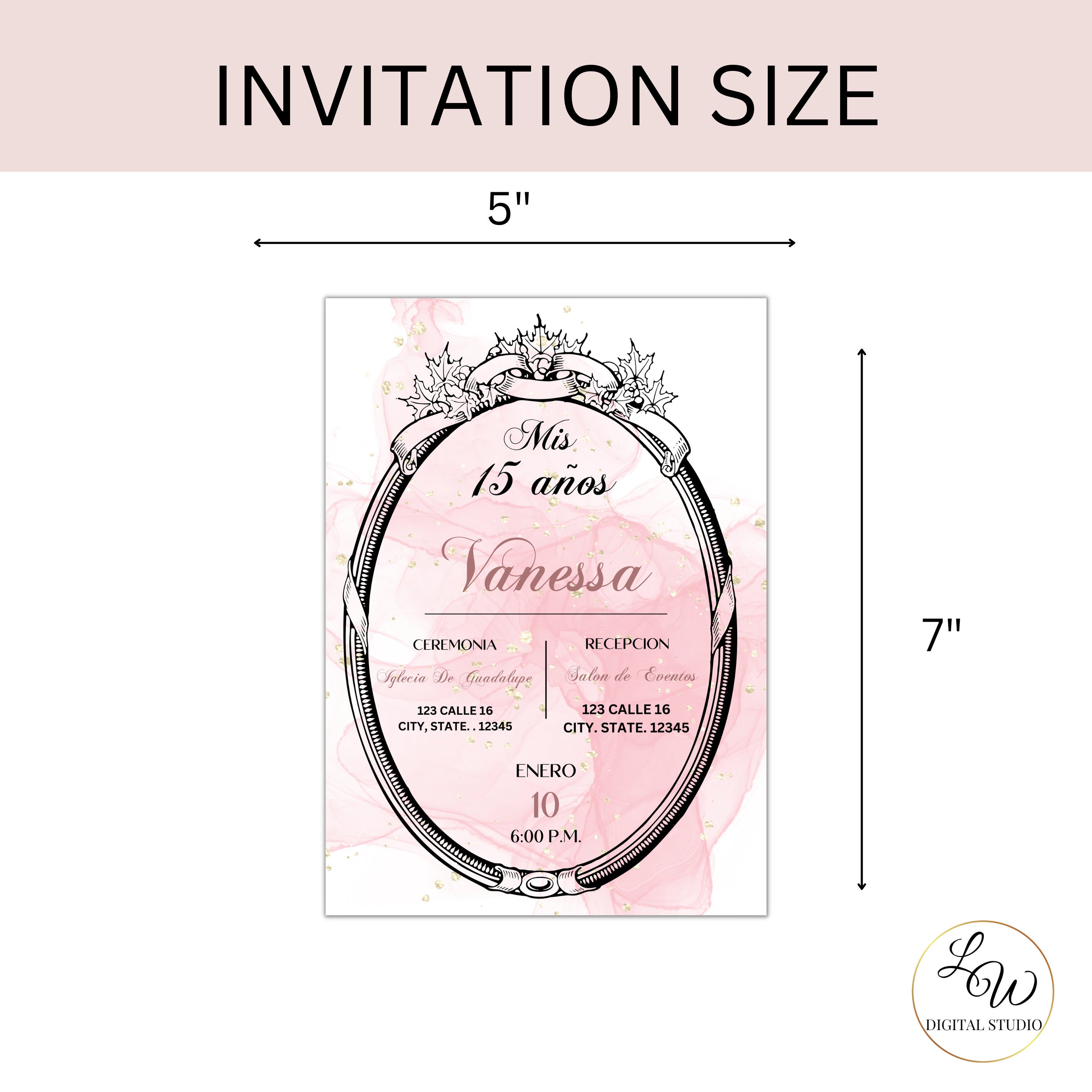 Quinceañera Mirror Invitation, Oval 15 Invitation Template for Beauty ...
