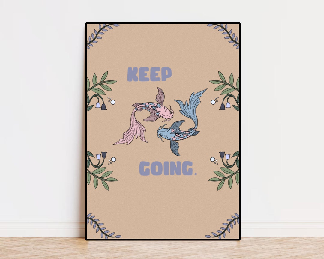 Koi Fish Retro Digital Art Print Positive Message Manifestation Unusual ...