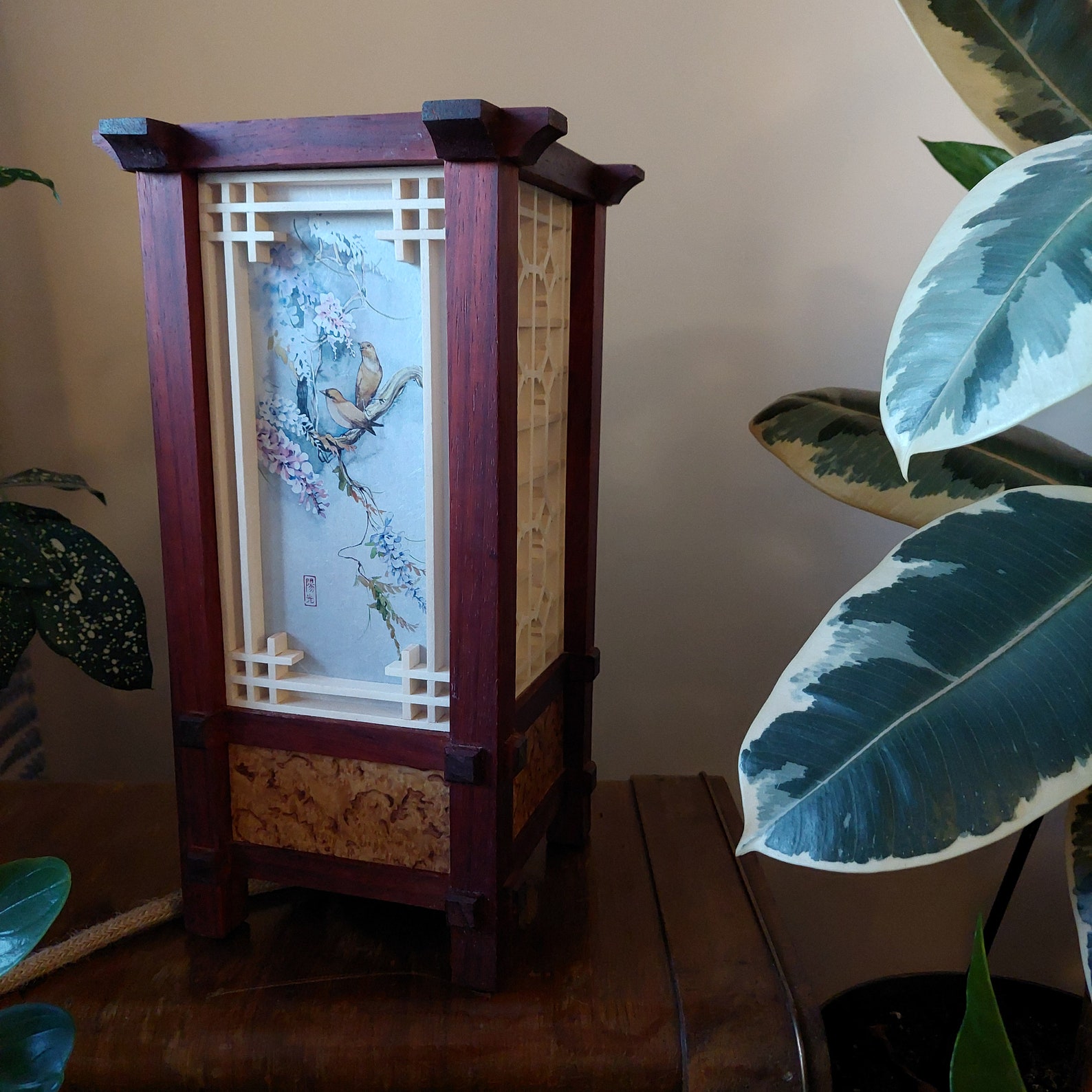 Wooden Lamp in Japanese Andon Type With Kumiko Panels - Etsy