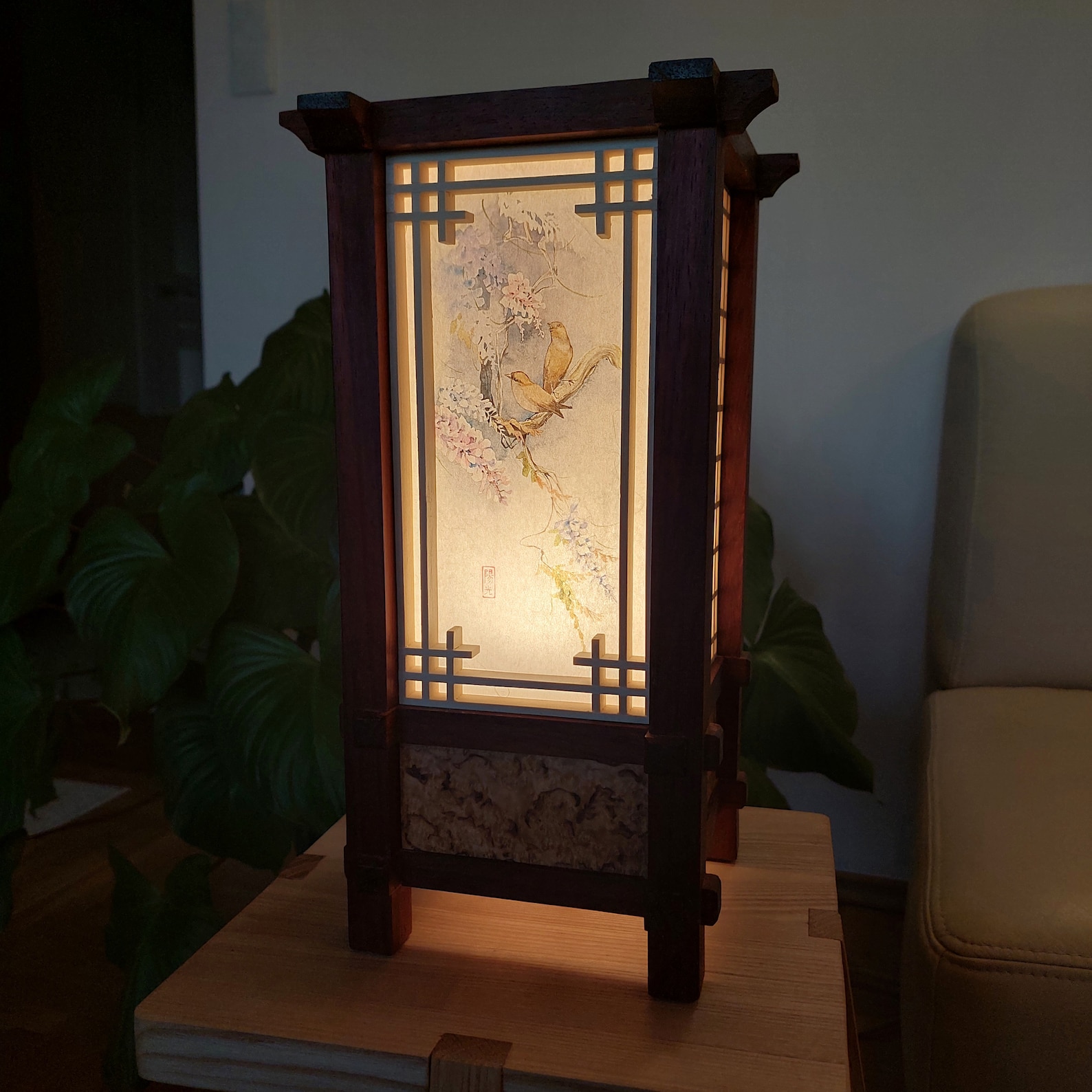 Wooden Lamp in Japanese Andon Type With Kumiko Panels - Etsy