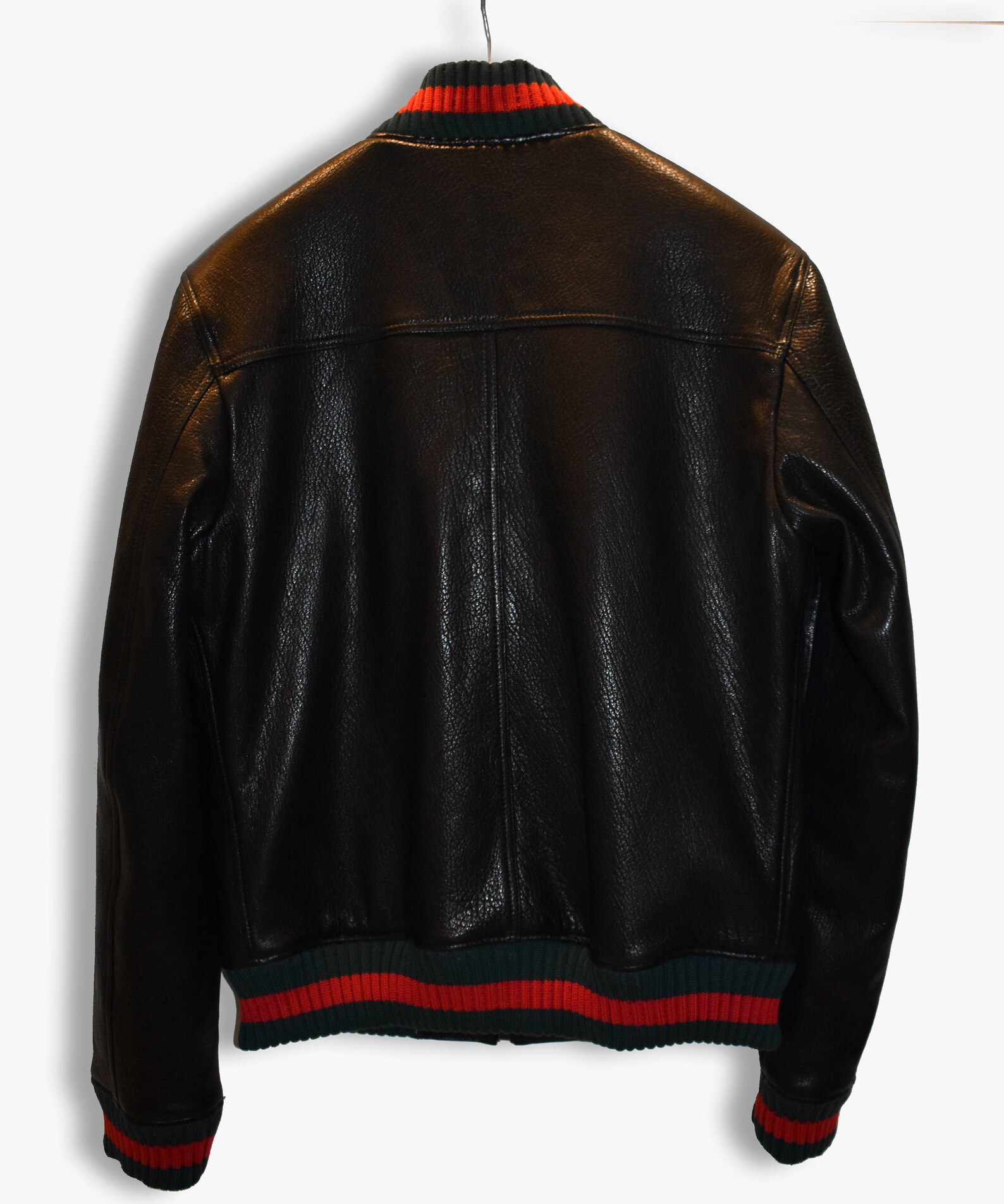 Men's Red Green Italian Color Stripes Black Textured Genuine Leather ...