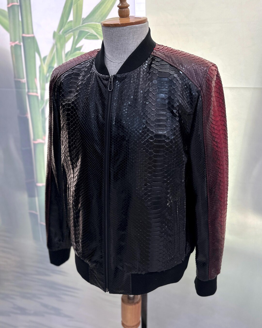 Men's Genuine Python Leather Black Red Bespoke Luxury Bomber Jacket - Etsy