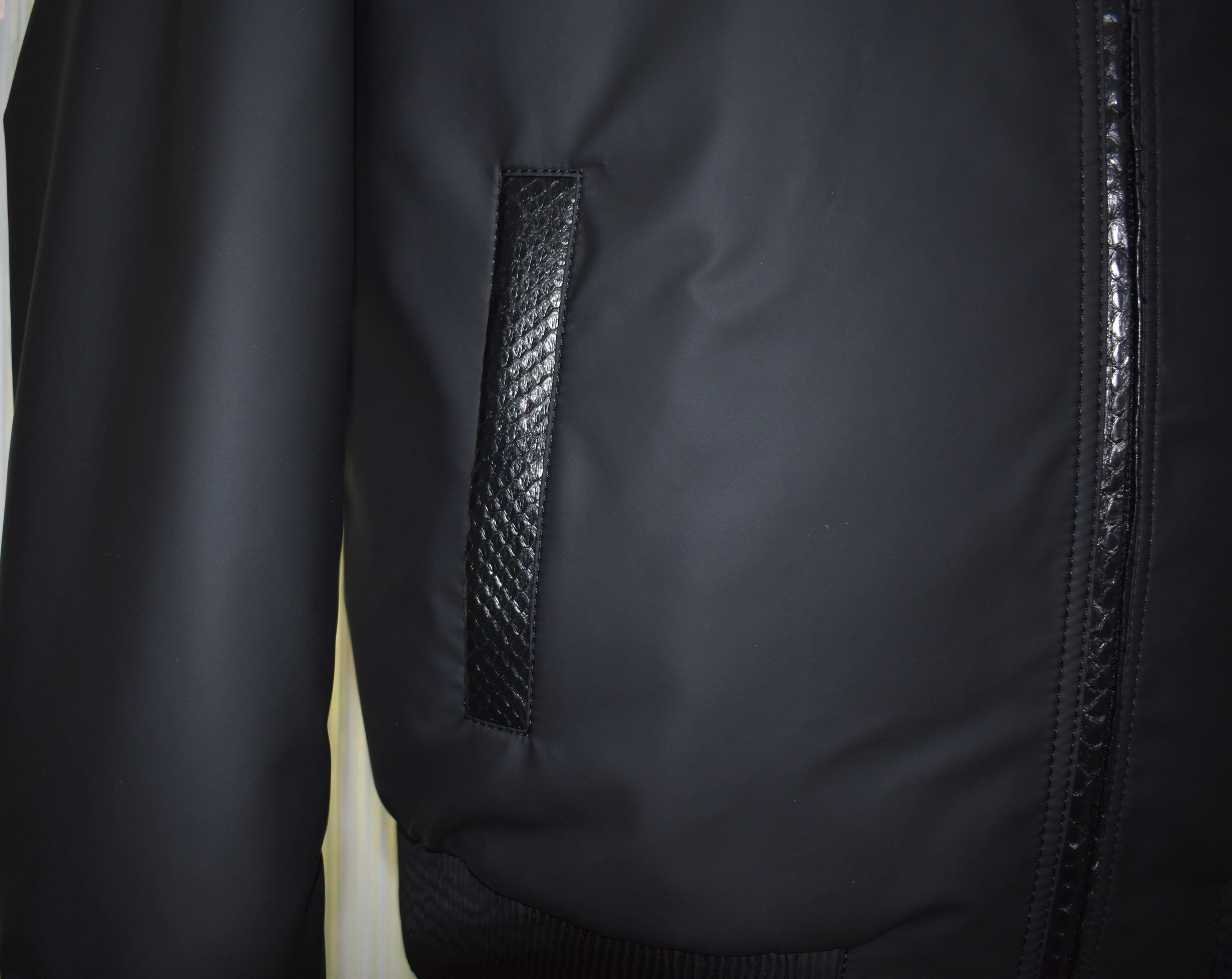 Men's Real Python Leather Trim Waterproof Fabric Luxury Bomber Jacket ...