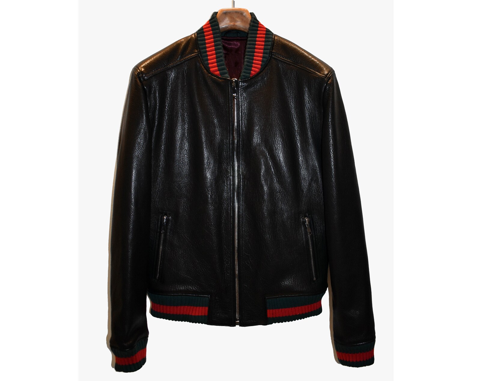 Men's Red Green Italian Color Stripes Black Textured Genuine Leather ...