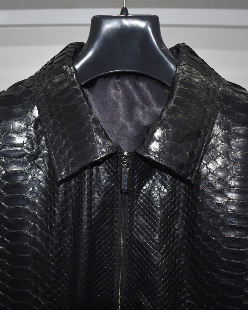 Men's Black Python Leather and Lambskin Combination Exotic Snake Skin ...