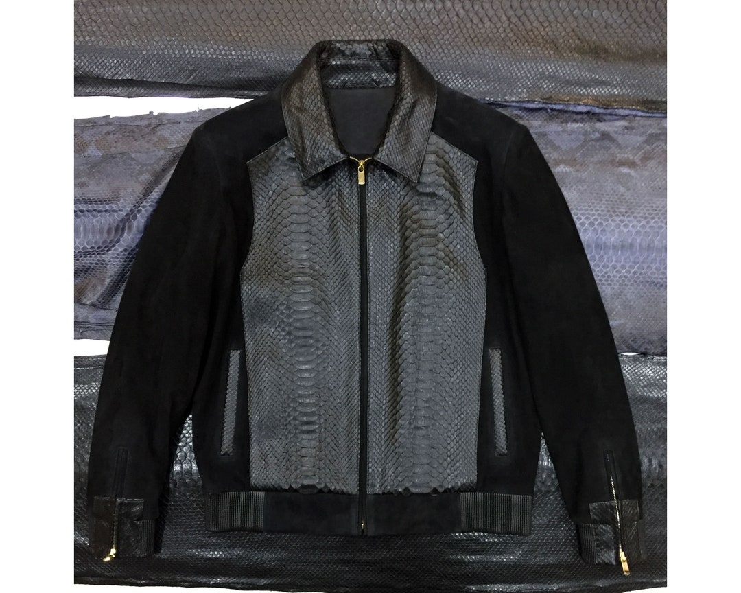 Men's Genuine Python Leather Snake Skin Black Premium Suede Jacket - Etsy